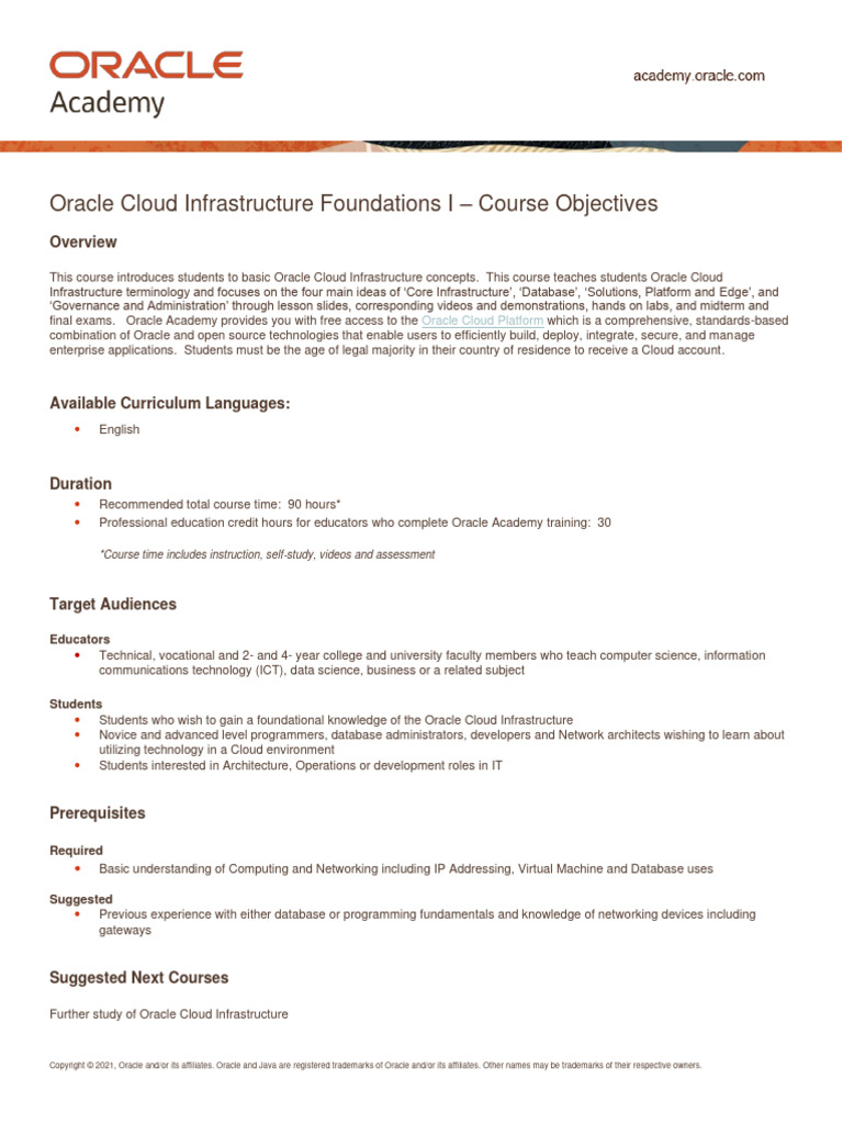 OCIFo_I_Course_Objectives (1) | PDF | Cloud Computing | Databases