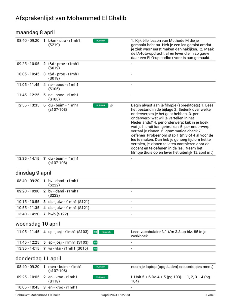 Afsprakenlijst | PDF
