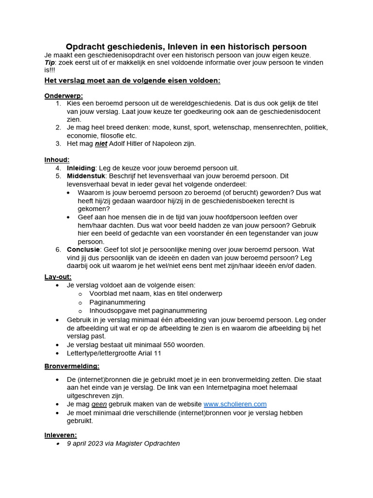 1MH Inleven in Een Historisch Persoon | PDF