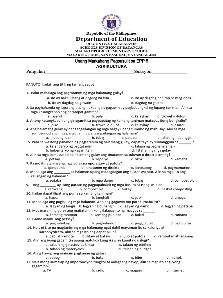 PT - EPP-AGRI 5 Reviewer | PDF