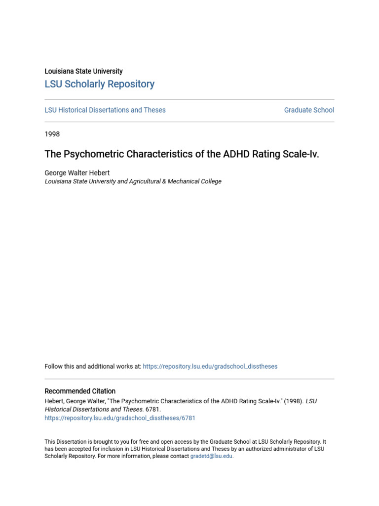 The Psychometric Characteristics of The ADHD Rating Scale-IV. | PDF | Attention Deficit ...