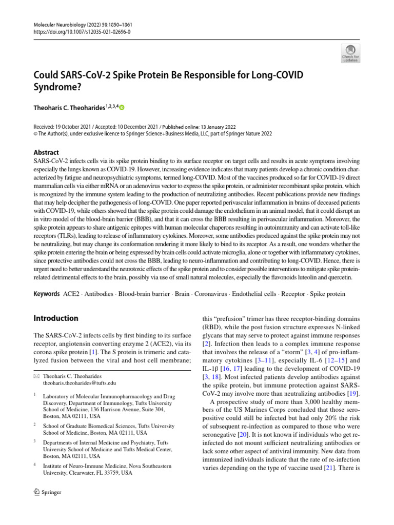 Could SARS-CoV-2 Spike Protein Be Responsible for Long-COVID Syndrome? | PDF | Antibody ...