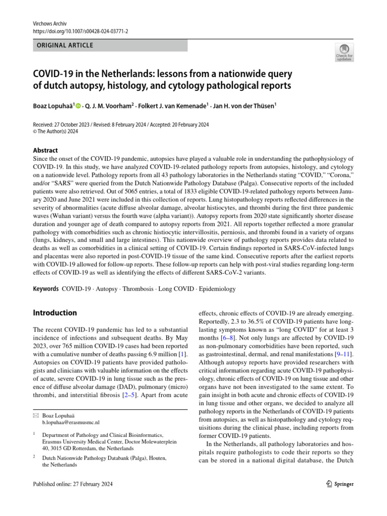 COVID-19 in The Netherlands Lessons From A Nationwide Query of Dutch ...