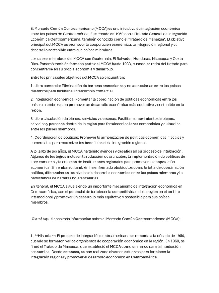 MCCA: Integración Económica Centroamericana | PDF | Centroamérica ...