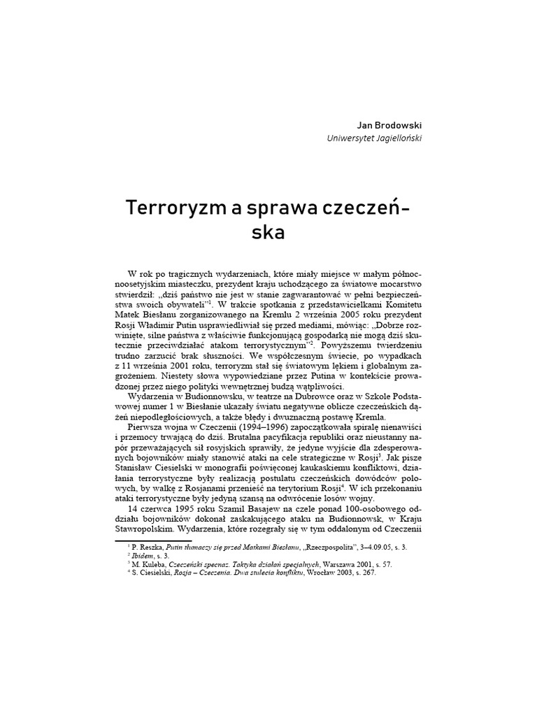 Brodowski Terroryzm A Sprawa Czeczenska 2006 | PDF