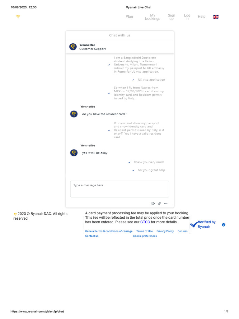 Ryanair Live Chat | PDF | Travel Visa | Government And Personhood