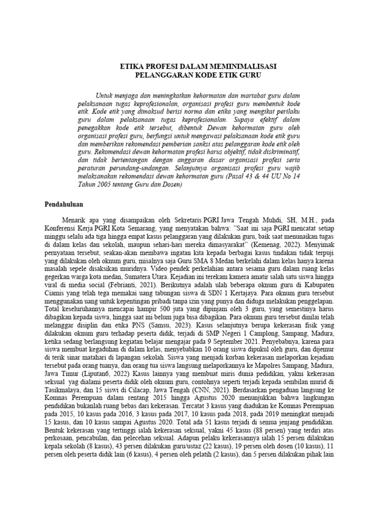 9) Etika Profesi Dalam Meminimalisasi Pelanggaran Kode Etik Guru (R) | PDF