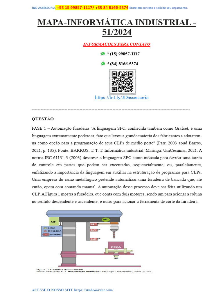 Automação de Furadeira e Semáforo CLP | PDF | Controlador lógico ...