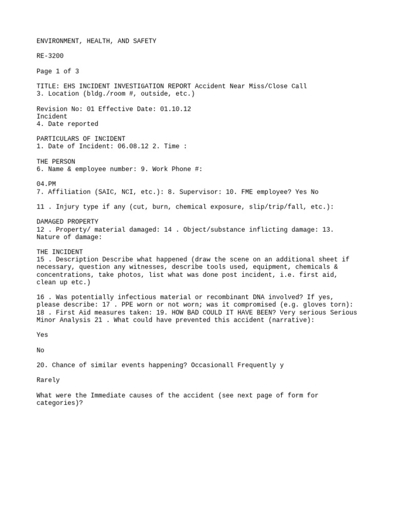 120768917 EHS Incident Investigation Form New | PDF | Personal ...