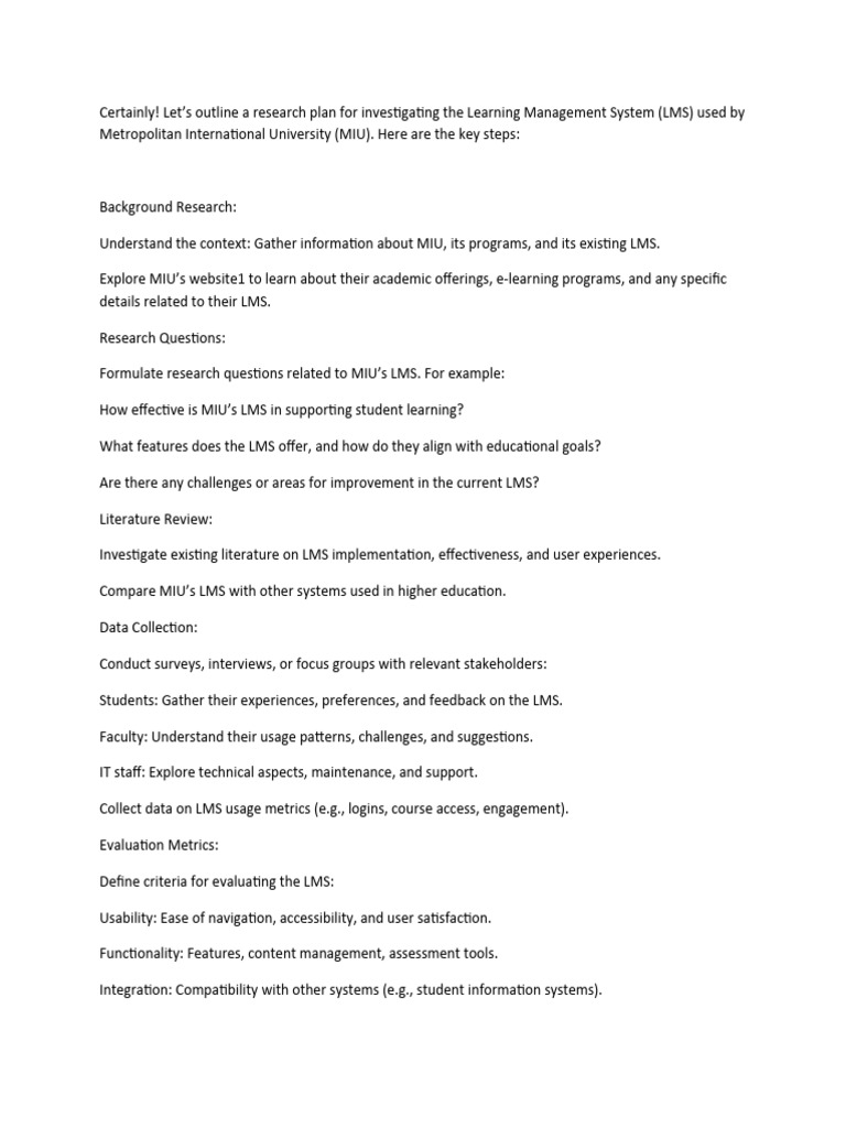 MIU LMS Research Plan & Evaluation | PDF | Usability | Methodology