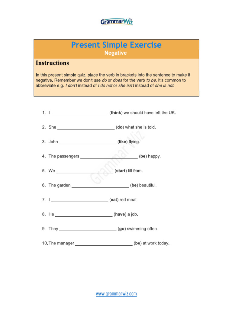 Present Simple Negative Tense | PDF