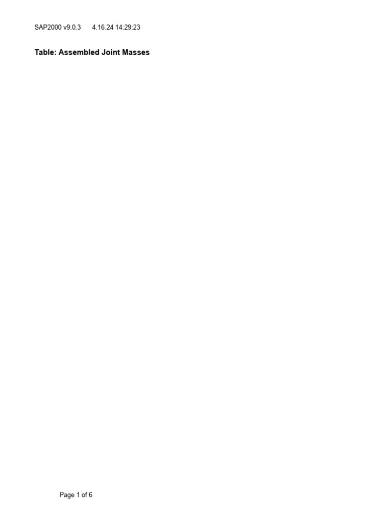 Table: Assembled Joint Masses: SAP2000 v9.0.3 4.16.24 14:29:23 | PDF