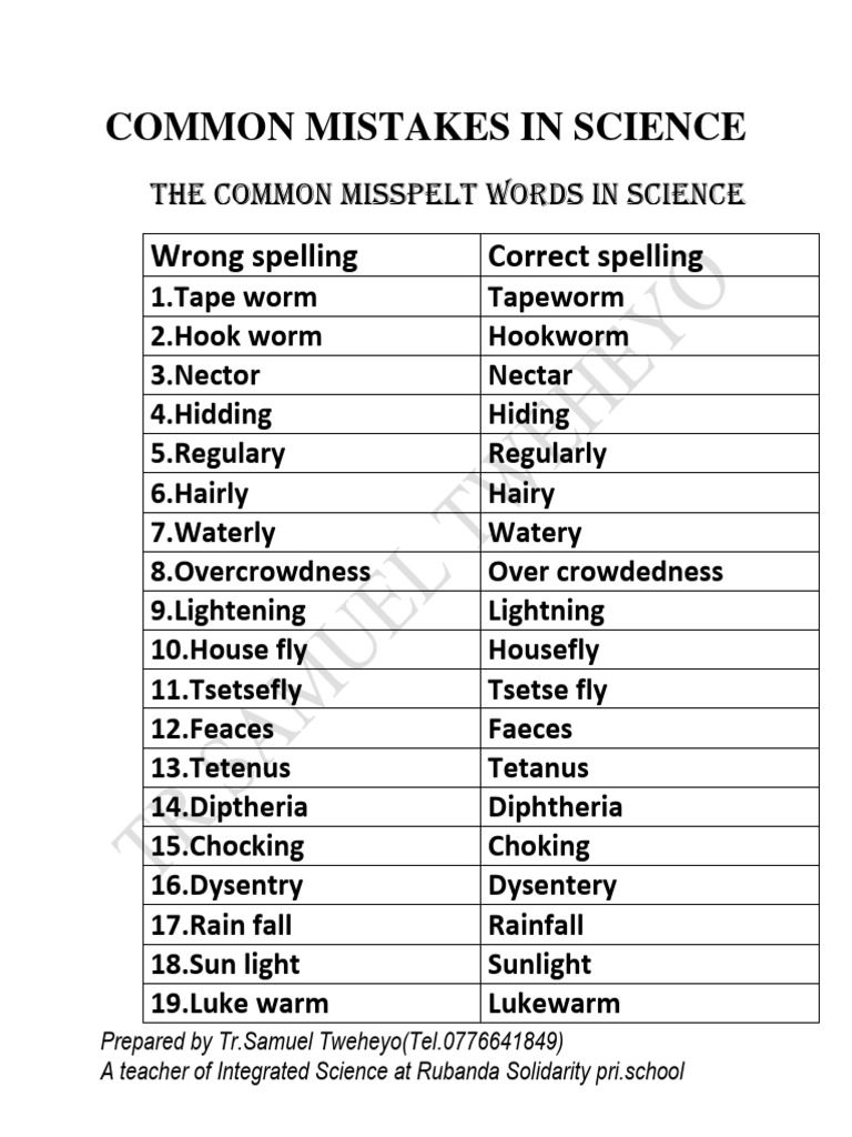 Common Mistakes in Science by TR Samuel Tweheyo (0776641849) | PDF ...
