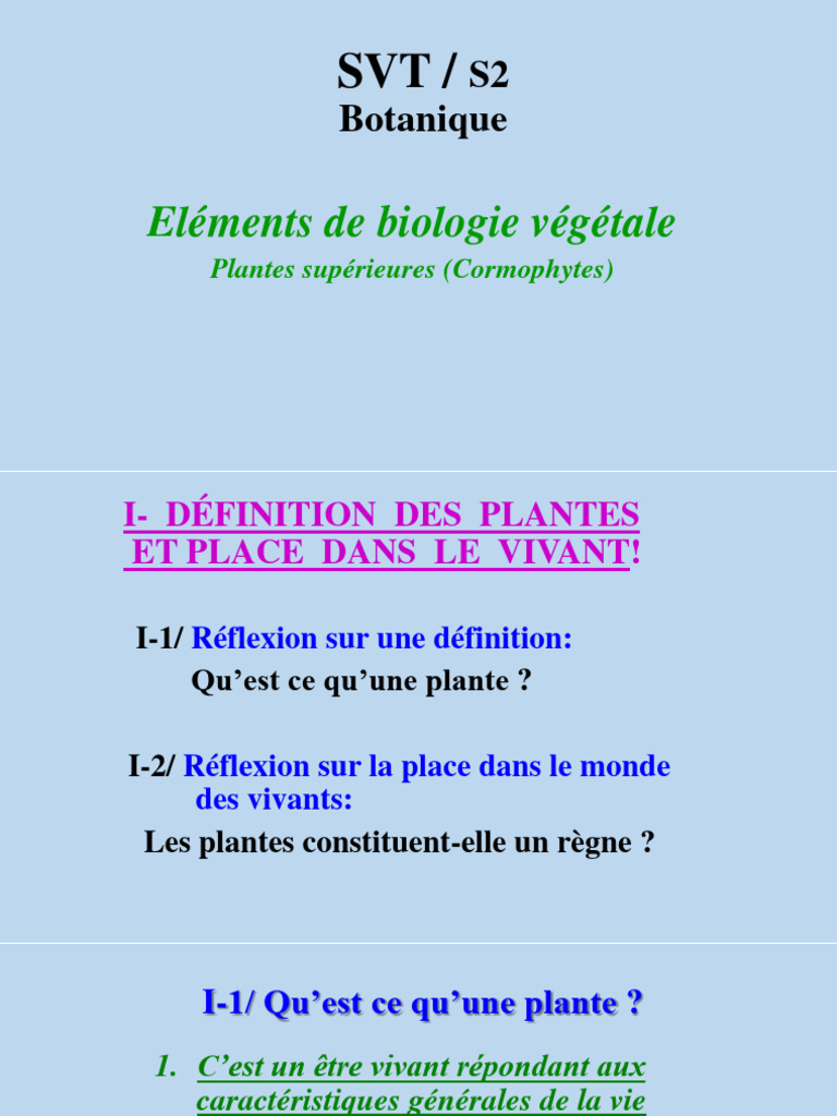 Définition et Importance des Plantes | PDF | Tige (Plante) | Feuille