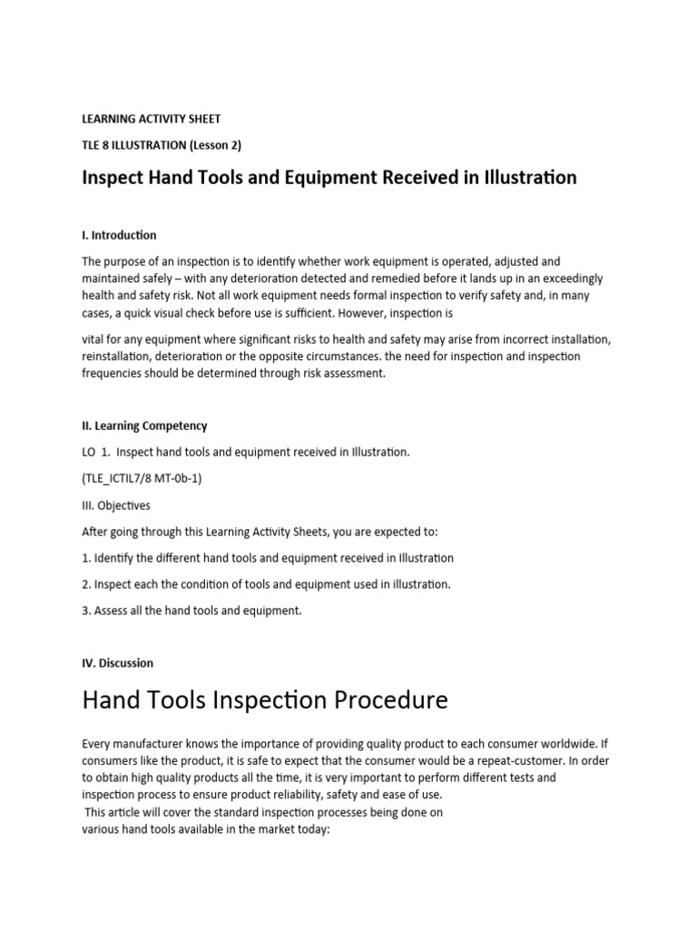 TLE Inspect Hand Tools 2 | PDF | Safety | Inventory