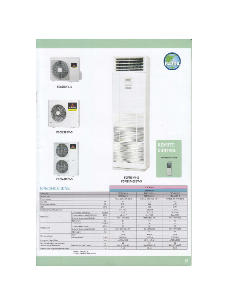 Spek Ac Standing Floor Mitsubishi Model fdf71cnv, 125csv, 140csv | PDF