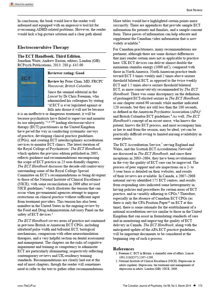 Chan 2014 Book Review Electroconvulsive Therapy The Ect Handbook Third ...