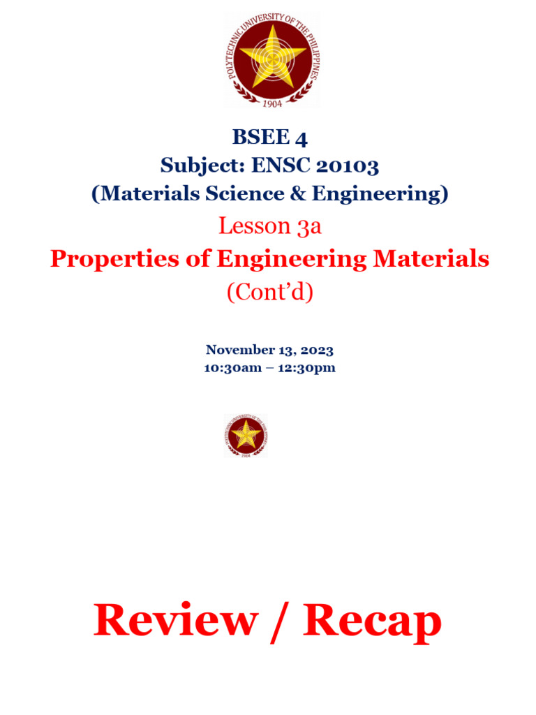 Lesson 3a Properties of Materials November 13 2023 BSEE 4 Cont | PDF ...