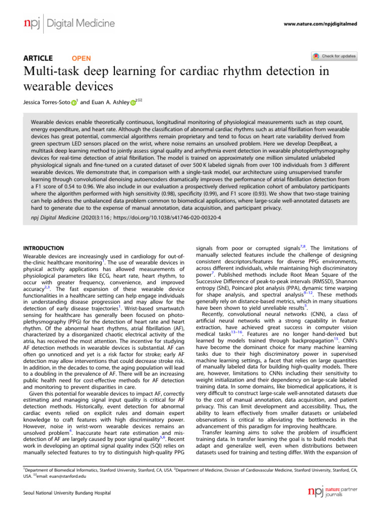 Multi-Task Deep Learning For Cardiac Rhythm Detection in Wearable Devices | PDF | Sensitivity ...