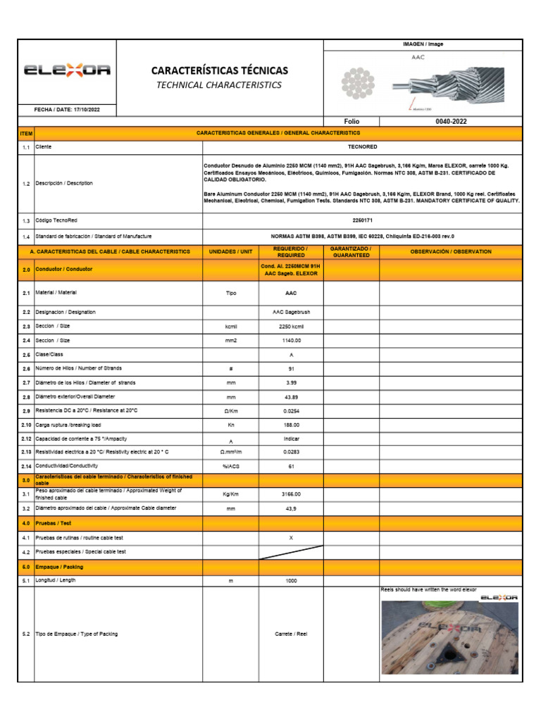 Cond. Desnudo AAC Sagerbrush 1140mm2 - Elexor | Descargar gratis PDF | Conductor electrico ...