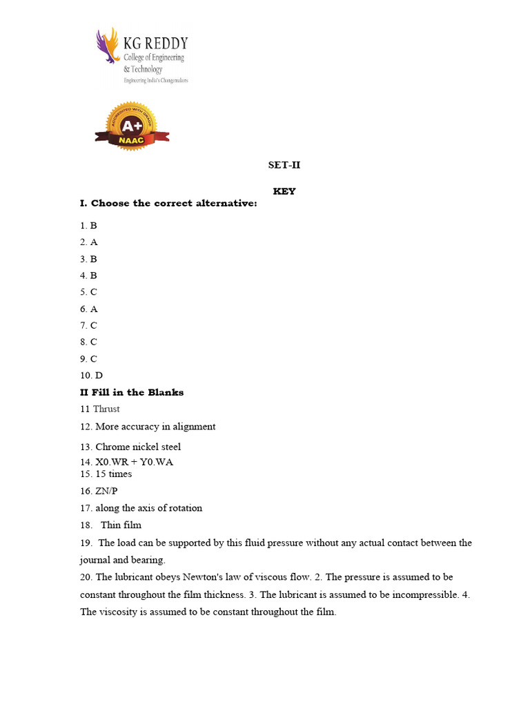DMM-II Scheme of Evalution & Key (Objective & SUbjective) Mid-1 SET-II | PDF | Bearing ...