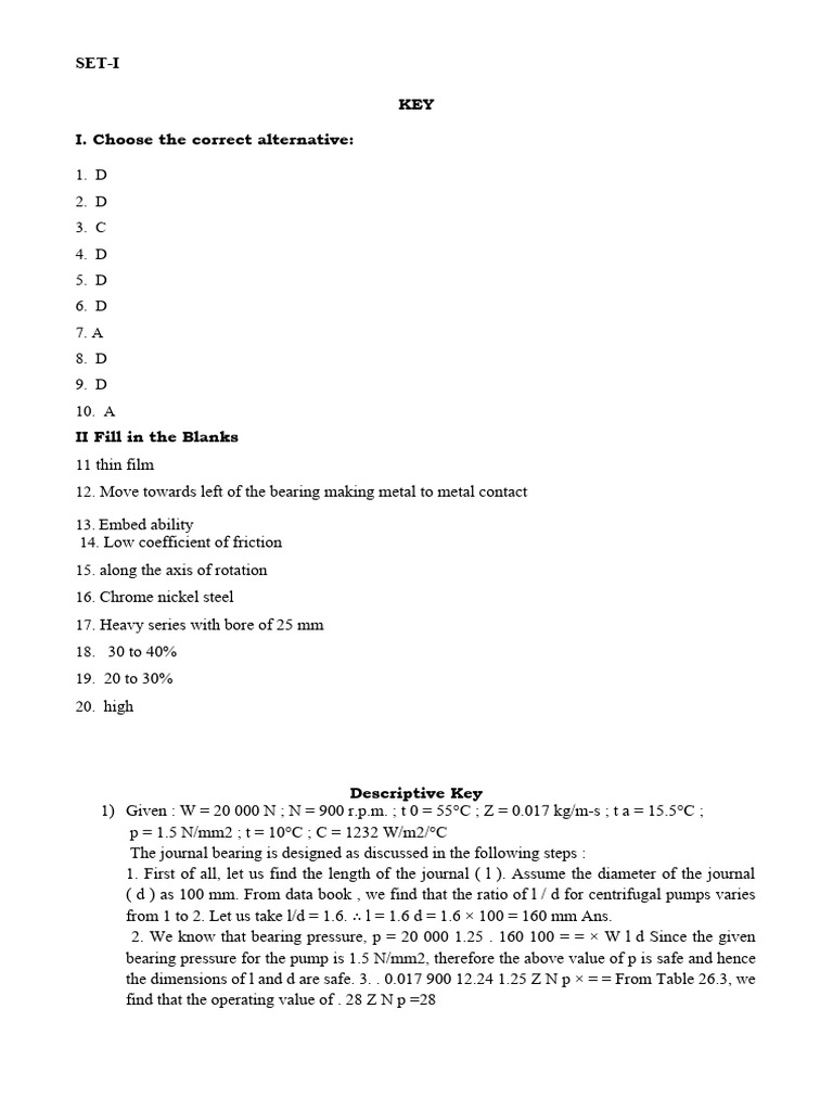 DMM-II Scheme of Evalution & Key (Objective & SUbjective) Mid-2 SET-I | PDF | Bearing ...