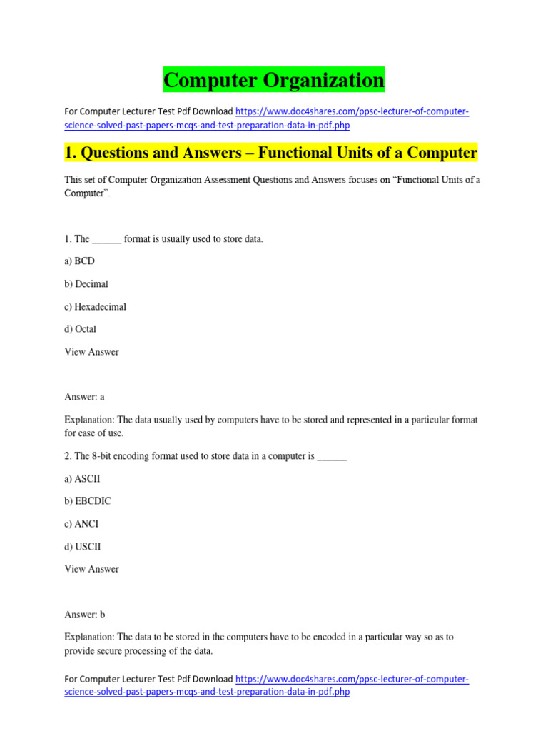 Computer Organization Functional Units of A Computer | PDF | Central Processing Unit | Computer ...