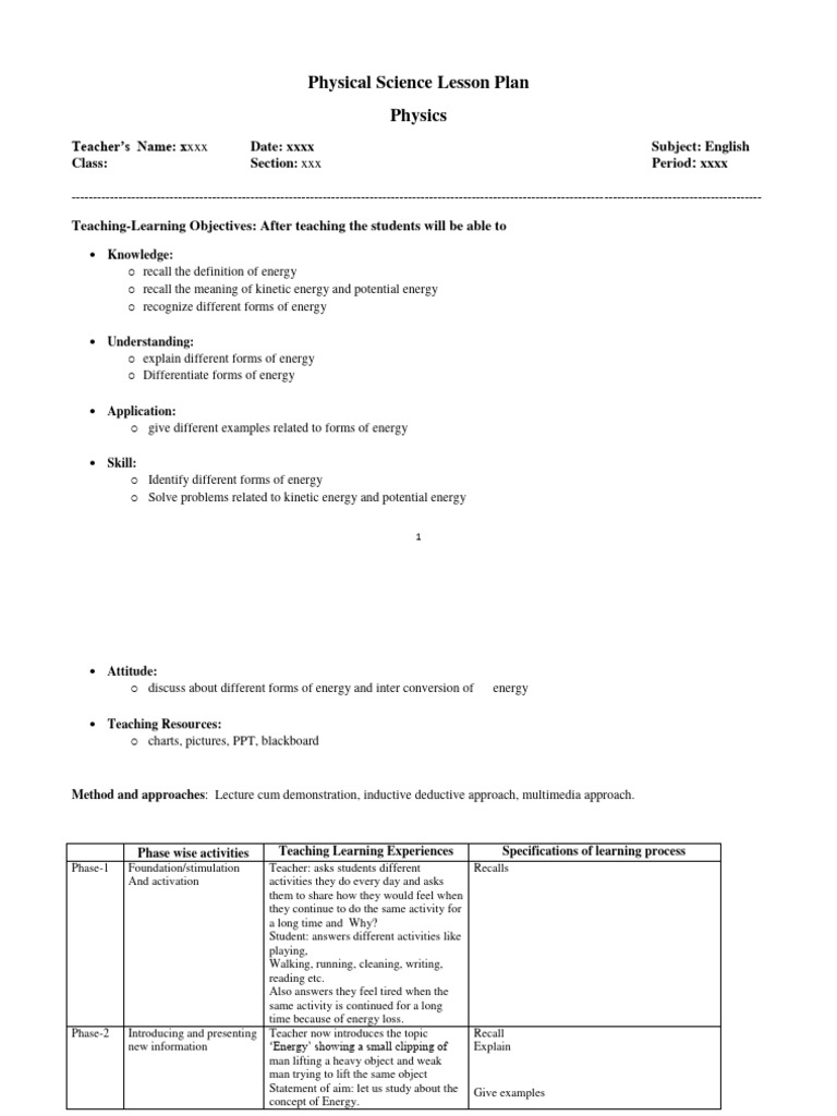 Physical Science Plan | PDF | Teachers | Learning