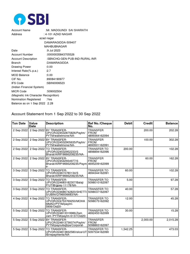 Account Statement From 1 Sep 2022 To 30 Sep 2022: TXN Date Value Date ...
