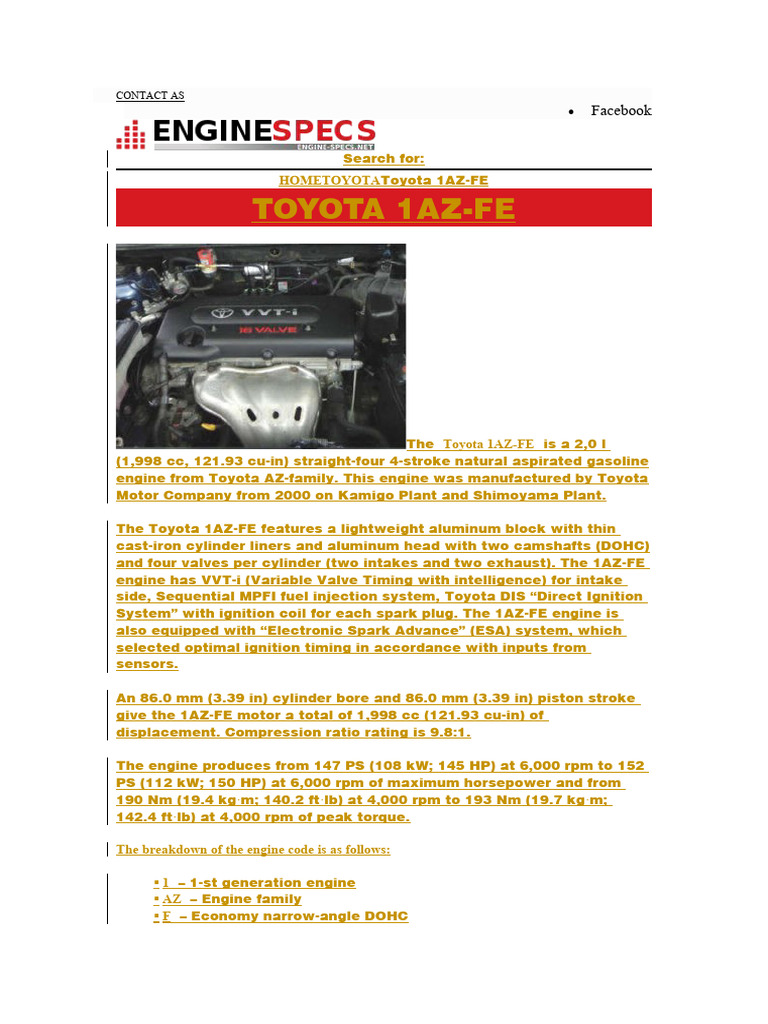 Rav4 1az | PDF | Piston | Engines