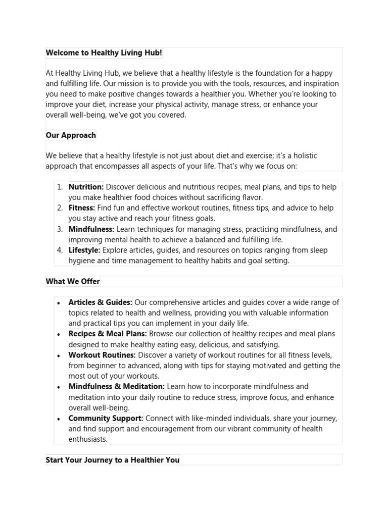Welcome To Healthy Living Hub | PDF | Physical Fitness | Mindfulness