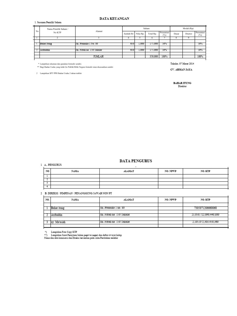 Formulir SBU CV ARMAN JAYA 2014 | PDF