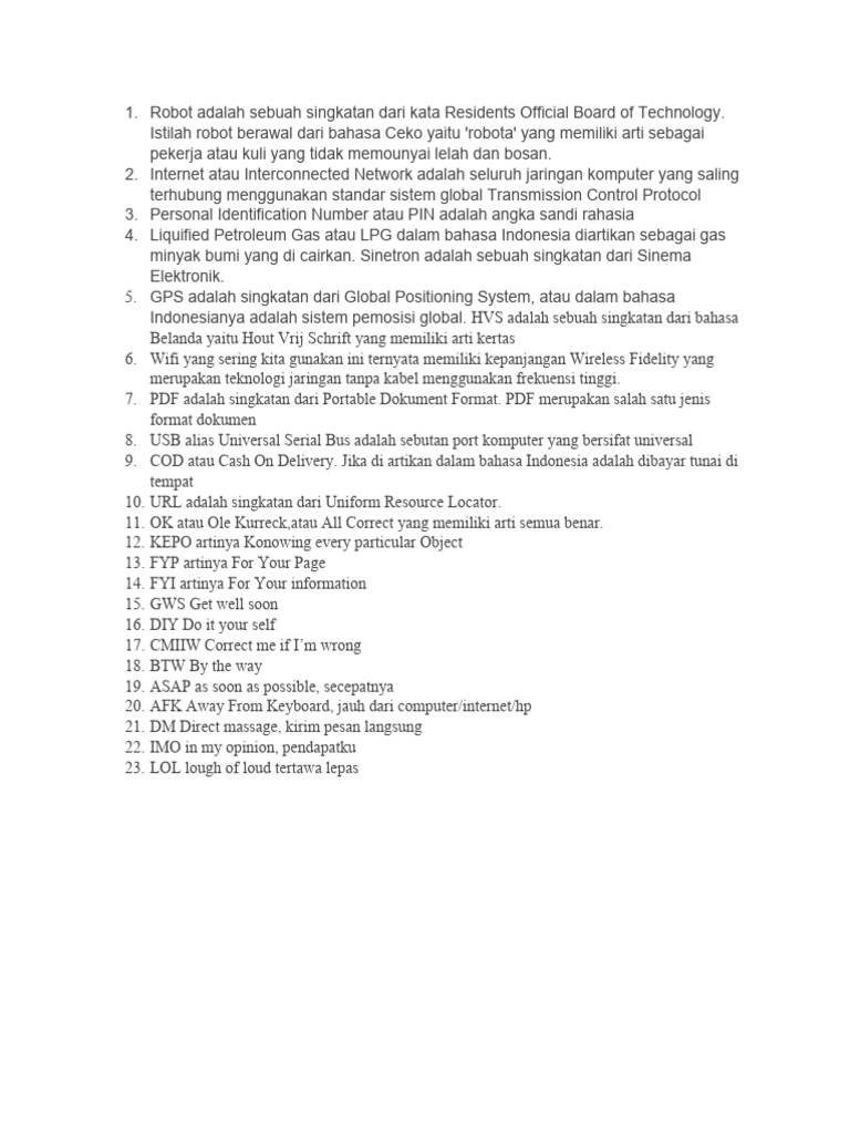 Arti dan Singkatan Beragam Istilah | PDF