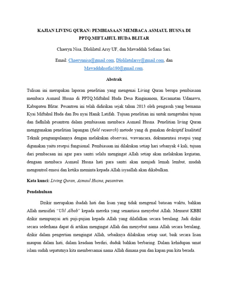 Kel 10 - Kajian Living Quran Pembiasaan Membaca Asmaul Husna | PDF Kel 10 - Kajian Living Quran Pembiasaan Membaca Asmaul Husna | PDF