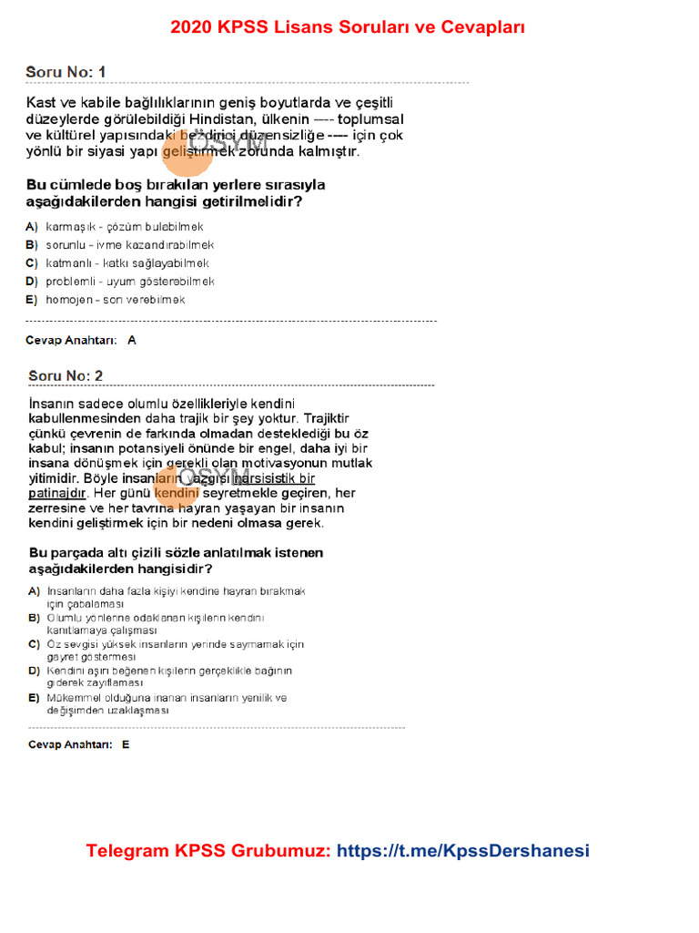 Kpss Test Sorulari Ve Cevaplari | PDF