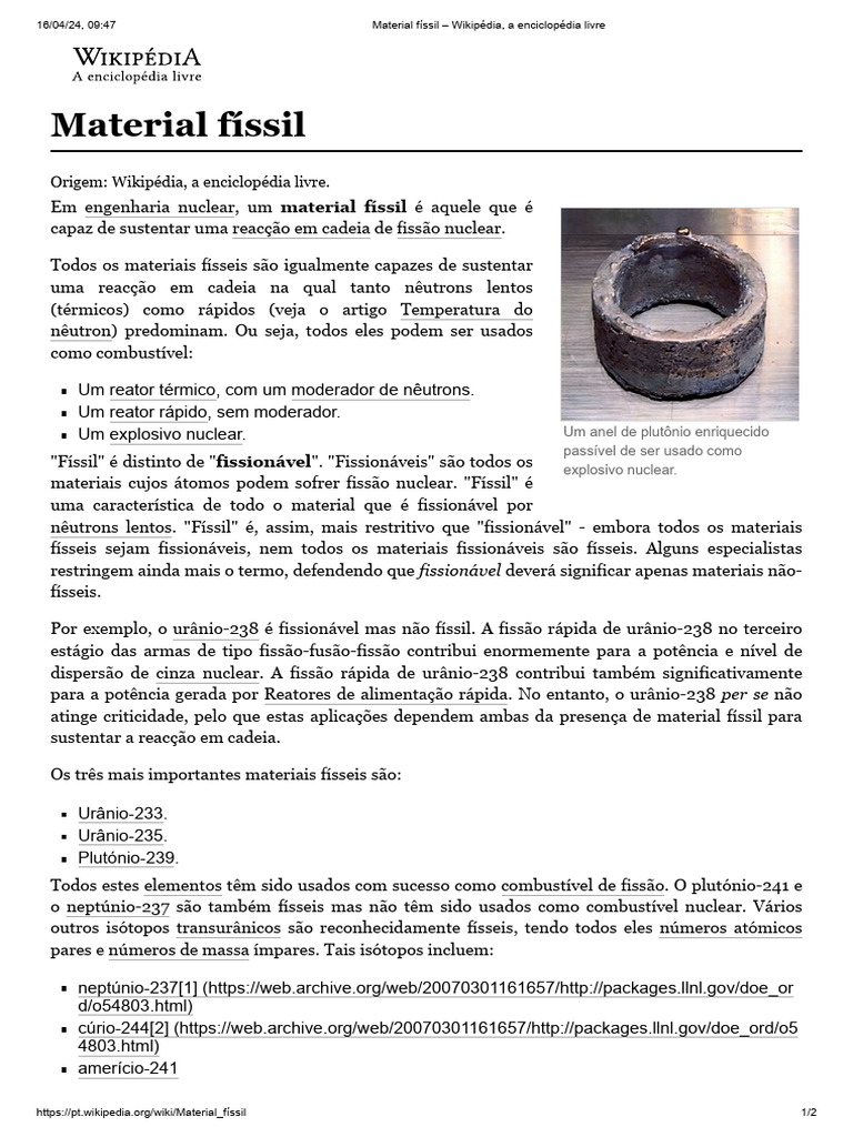 Material Físsil: Origem: Wikipédia, A Enciclopédia Livre | PDF ...