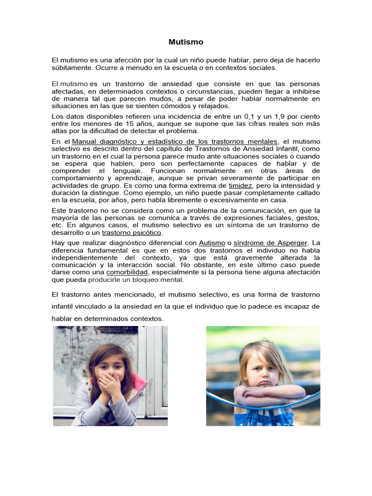 Mutismo Selectivo | PDF | Conceptos psicologicos | Las emociones