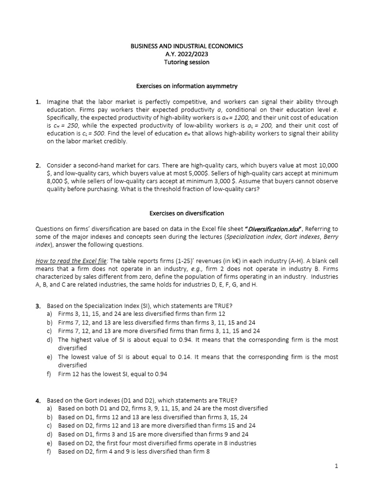 Exercises_tutoring_20230526 | PDF | Profit (Economics) | Mergers And ...