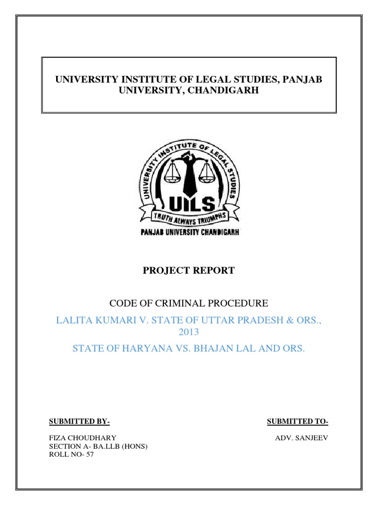 Lalita Kumari v. State of Uttar Pradesh & Ors., 2013 State of Haryana vs. Bhajan Lal and Ors ...