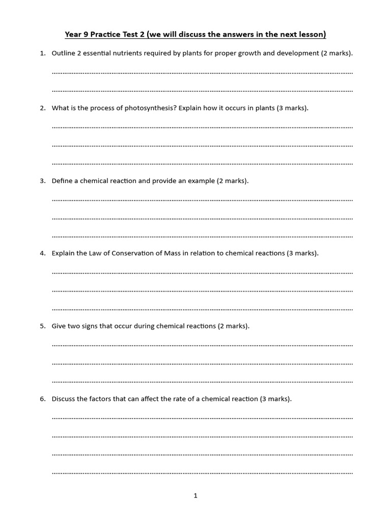 Year 9 Science Practice Test Guide | PDF | Environmental Issues With ...