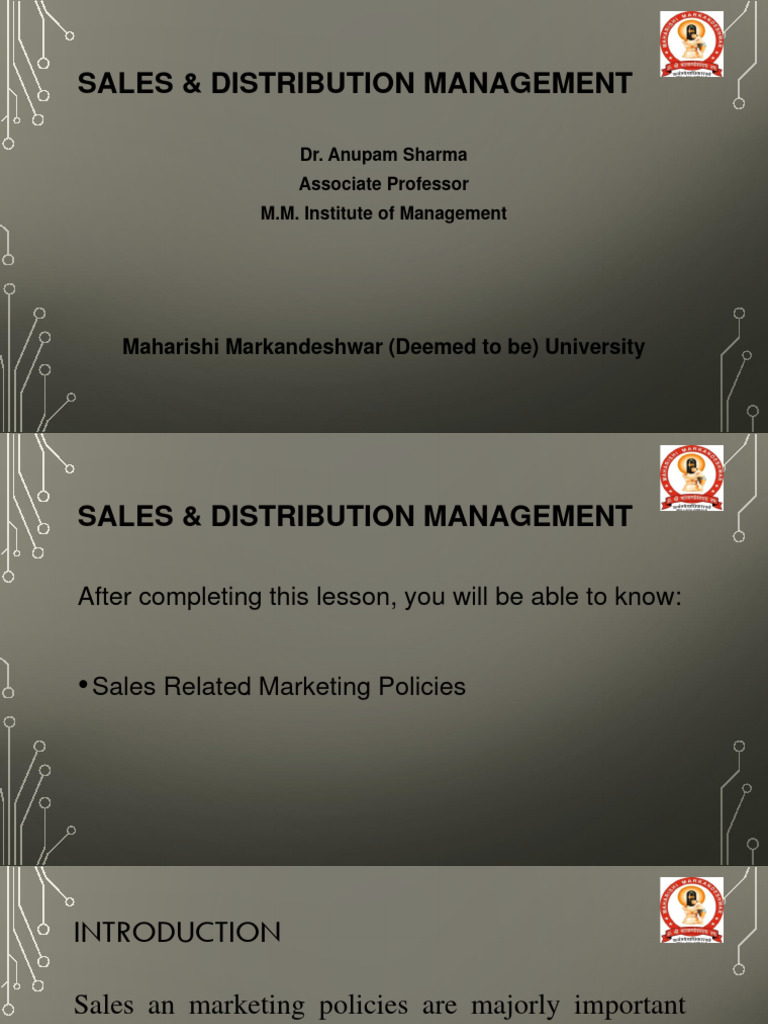 Sales & Distribution Management: Maharishi Markandeshwar (Deemed To Be ...