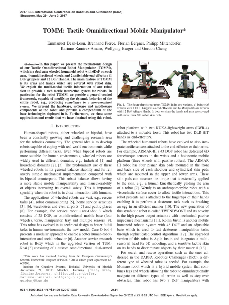 Robotics Experts: Meet TOMM | PDF | Robot | Robotics