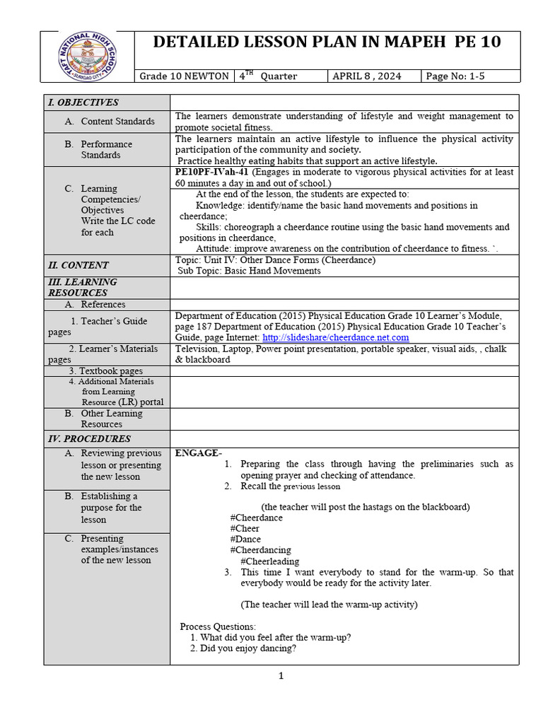 Demo Teaching | PDF | Physical Education | Learning