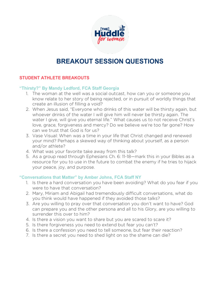 Breakout Session Questions | PDF | Prayer | Jesus