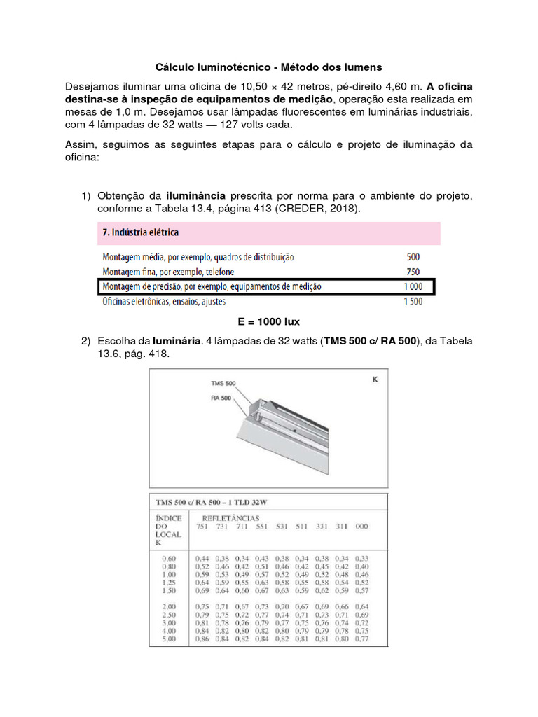 Cálculo Luminotécnico - Método Dos Lumens | PDF | Design de interiores ...