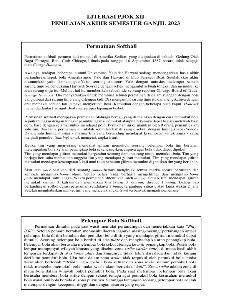 Literasi Pjok Xii Pas 2023 | PDF