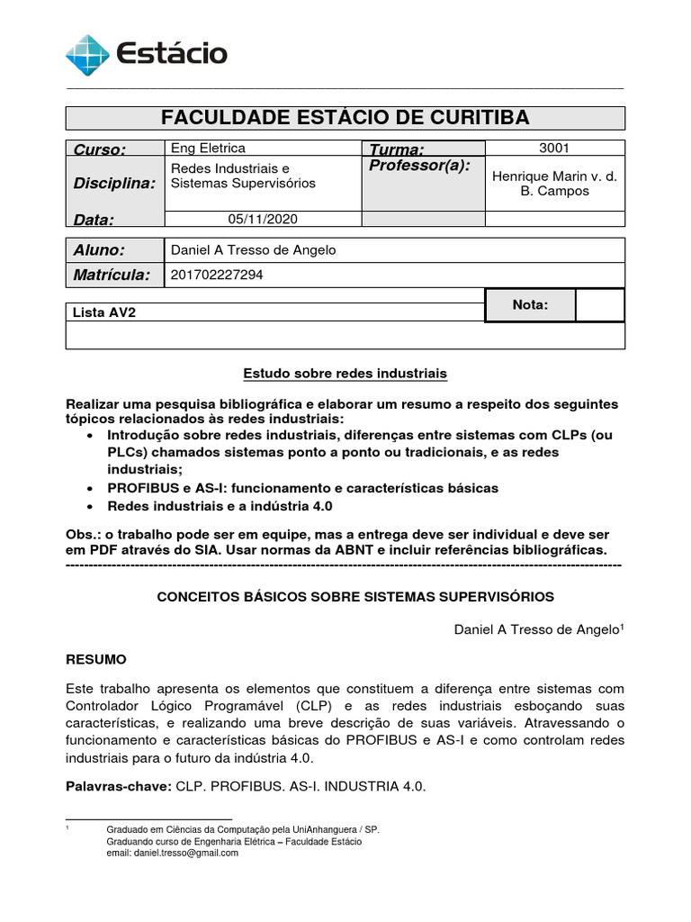 Redes Industriais - AV2 | PDF | Controlador lógico programável | Rede ... Redes Industriais - AV2 | PDF | Controlador lógico programável | Rede ...