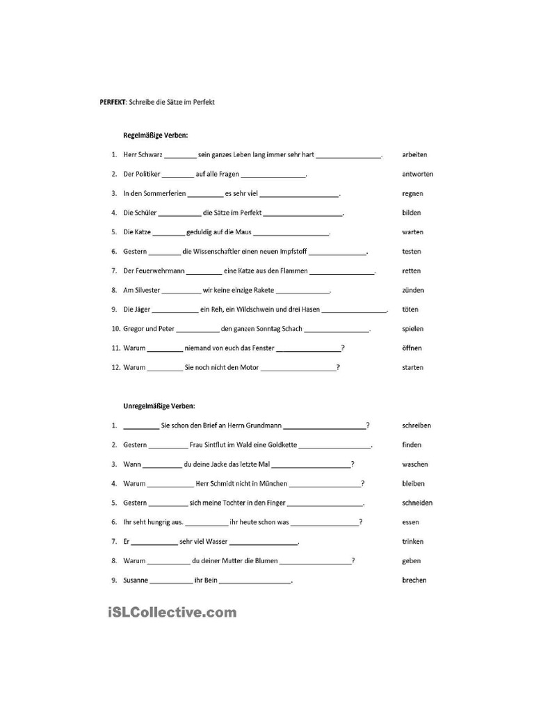 Perfekt Übung 1 | PDF