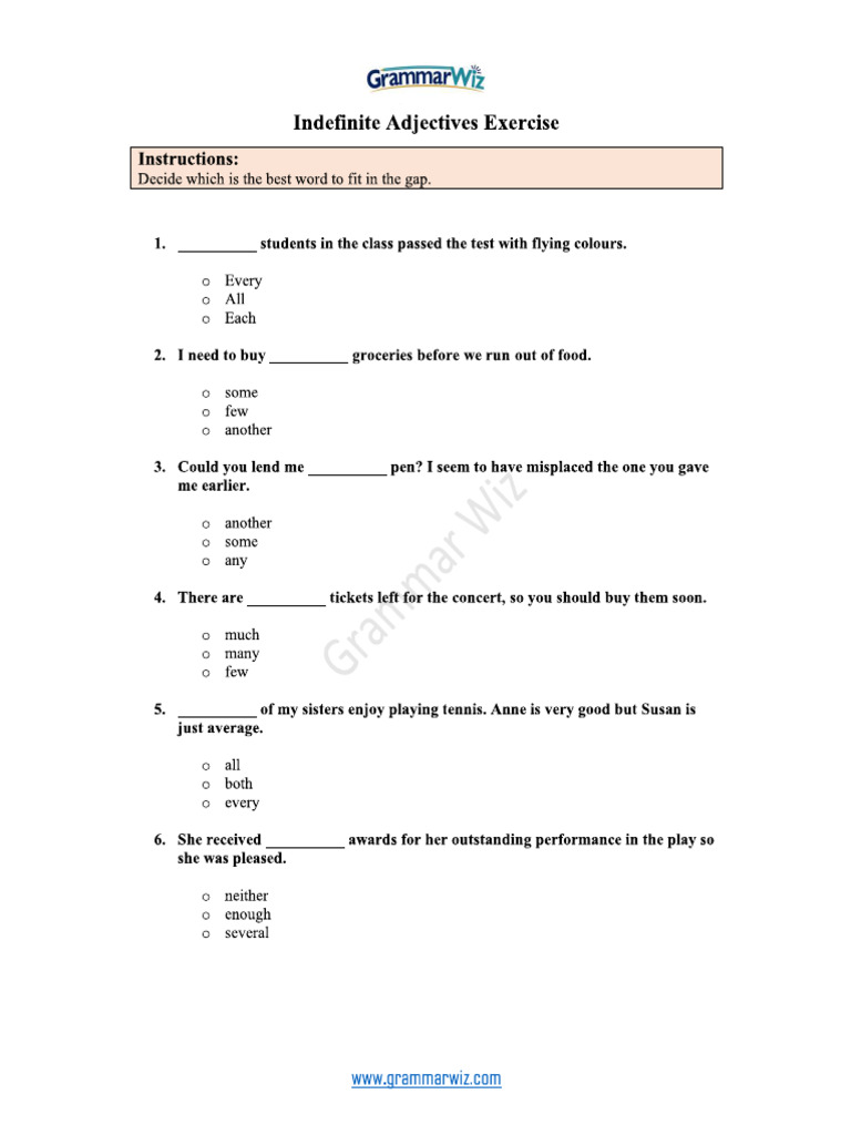 Indefinite Adjectives | PDF