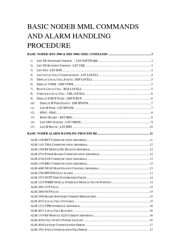 NodeB MML&Alarm Ver | Download Free PDF | Telecommunications | Telecommunications Engineering